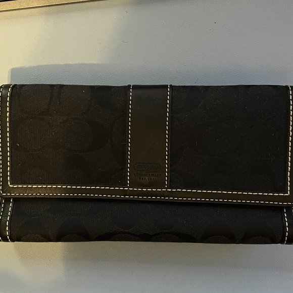 Coach | Other | Coach Hampton Signature Black Trifold Wallet Leather ...